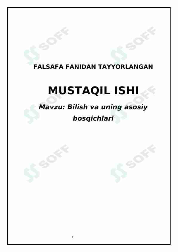 Bilish va uning asosiy bosqichlari