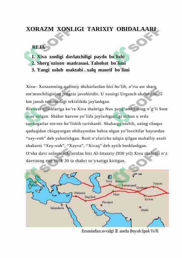 XORAZM XONLIGI TARIXIY OBIDALAARI