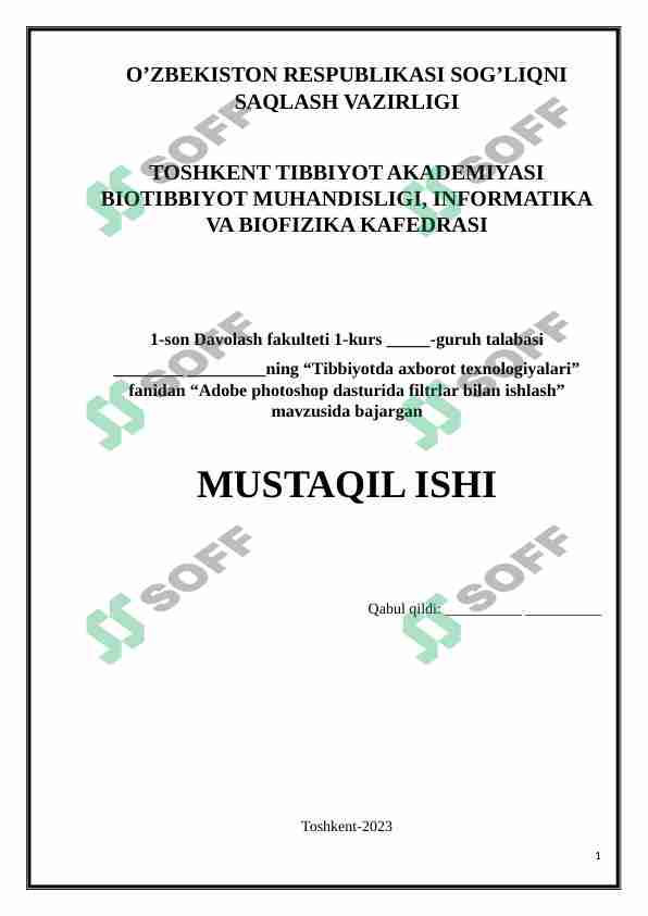 Adobe photoshop dasturida filtrlar bilan ishlash