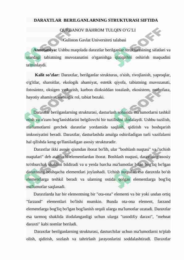 Daraxtlar berilganlarning strukturasi sifatida