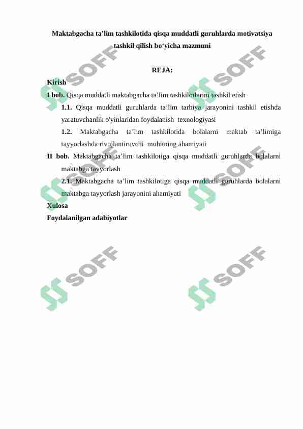 Maktabgacha ta’lim tashkilotida qisqa muddatli guruhlarda motivatsiya ...