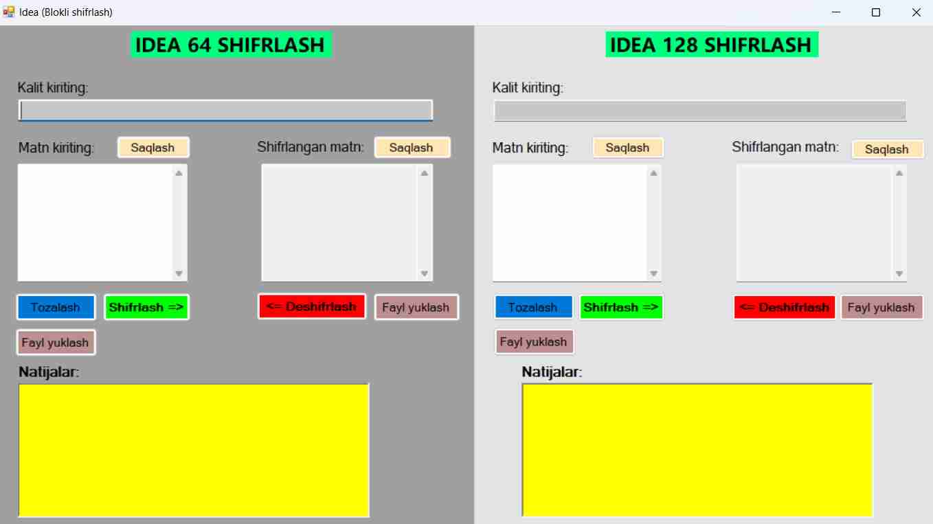 IDEA simmetrik blokli shifrlash algoritmini takomillashtirish
