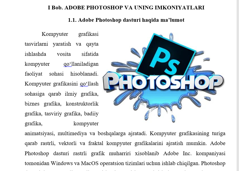 Photoshop dasturiy paketi va uning imkoniyatlaridan amaliy darslarda ...