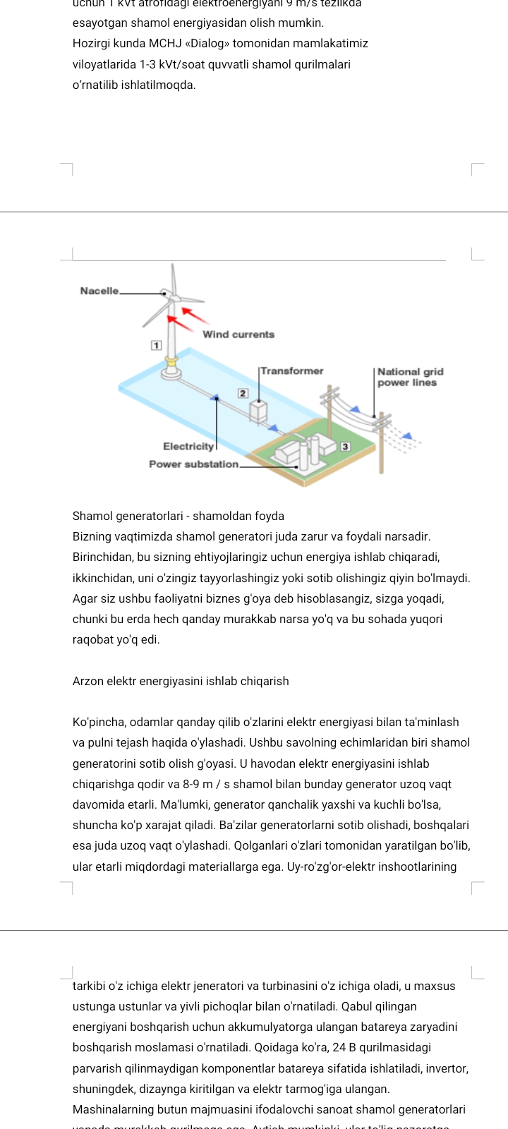 Shamol generatorlari.