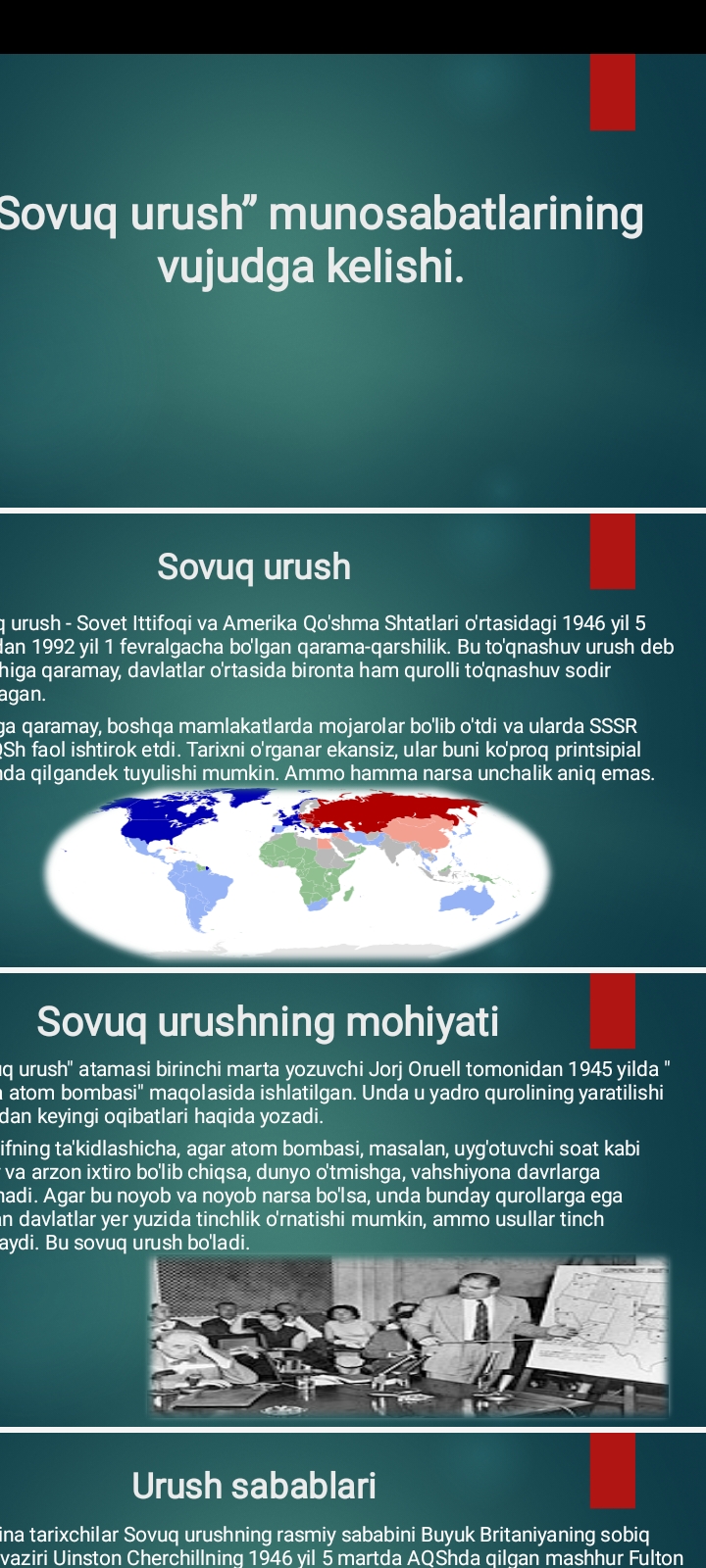 “Sovuq urush” munosabatlarining vujudga kelishi.