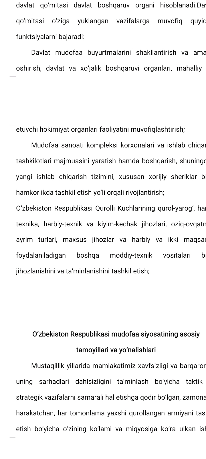 O'zbekiston Respublikasida mudofa tizimi