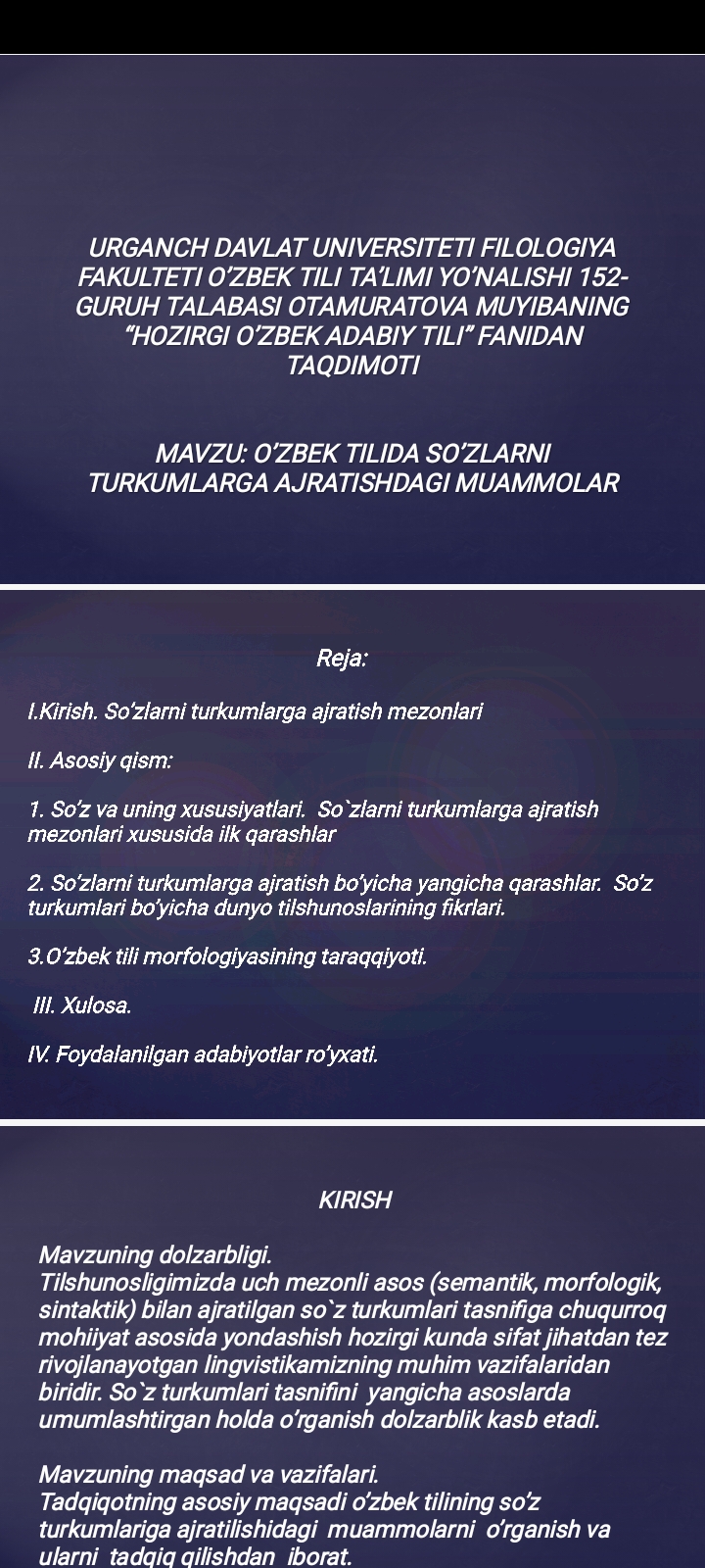 O’ZBEK TILIDA SO’ZLARNI TURKUMLARGA AJRATISH MUAMMOLARI