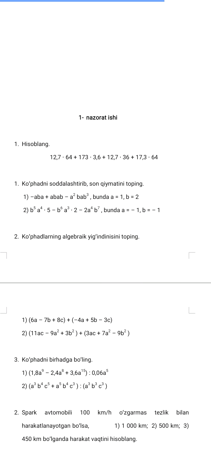 7-SINF algebra nazorat ishi daftari 2025