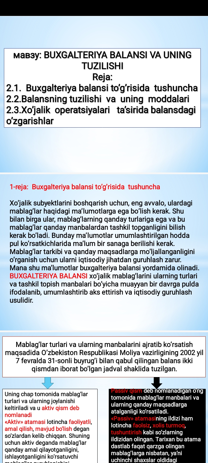 BUXGALTERIYA BALANSI VA UNING TUZILISHI