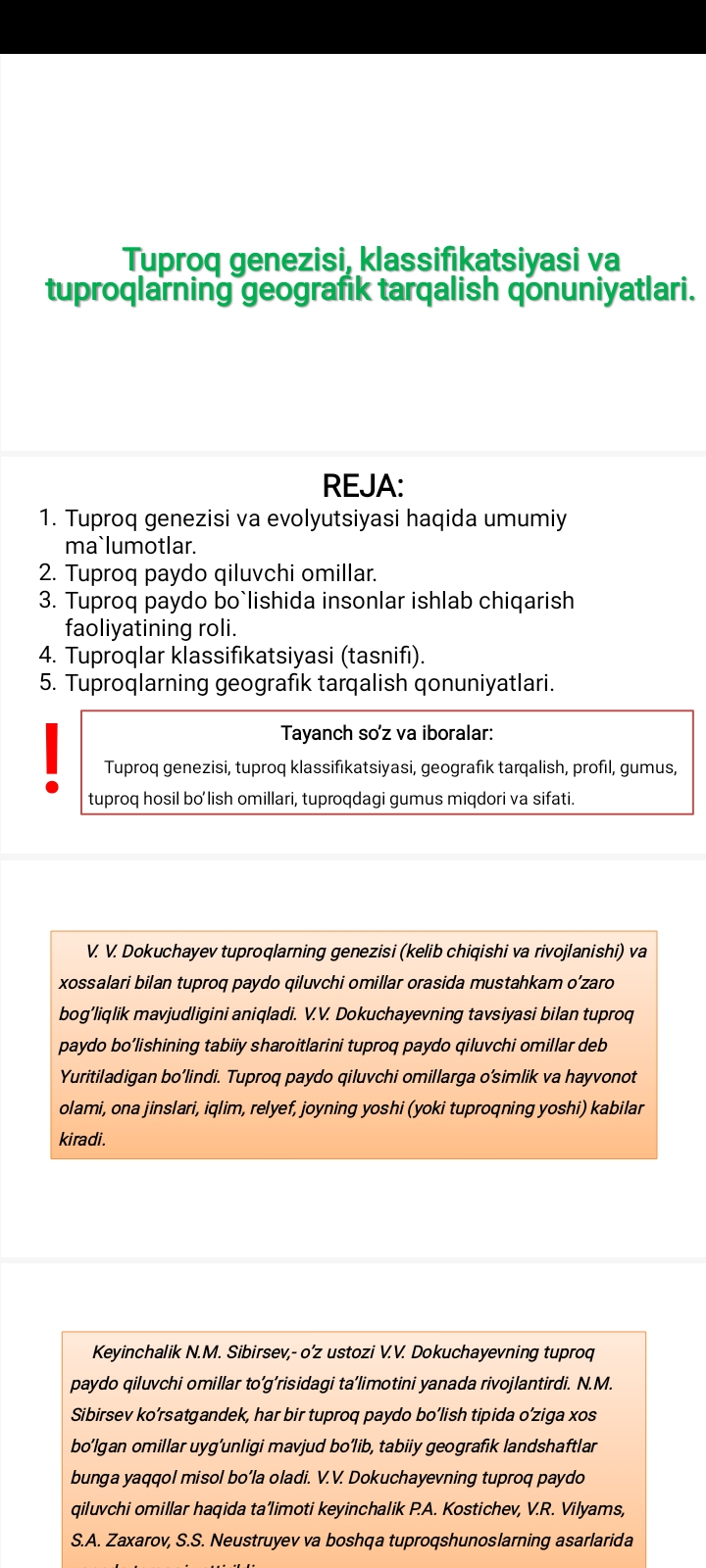 Tuproq genezisi, klassifikatsiyasi va tuproqlarning geografik tarqalish ...