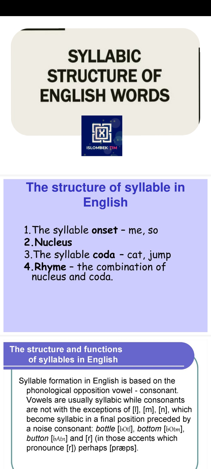Syllabic structure of English words