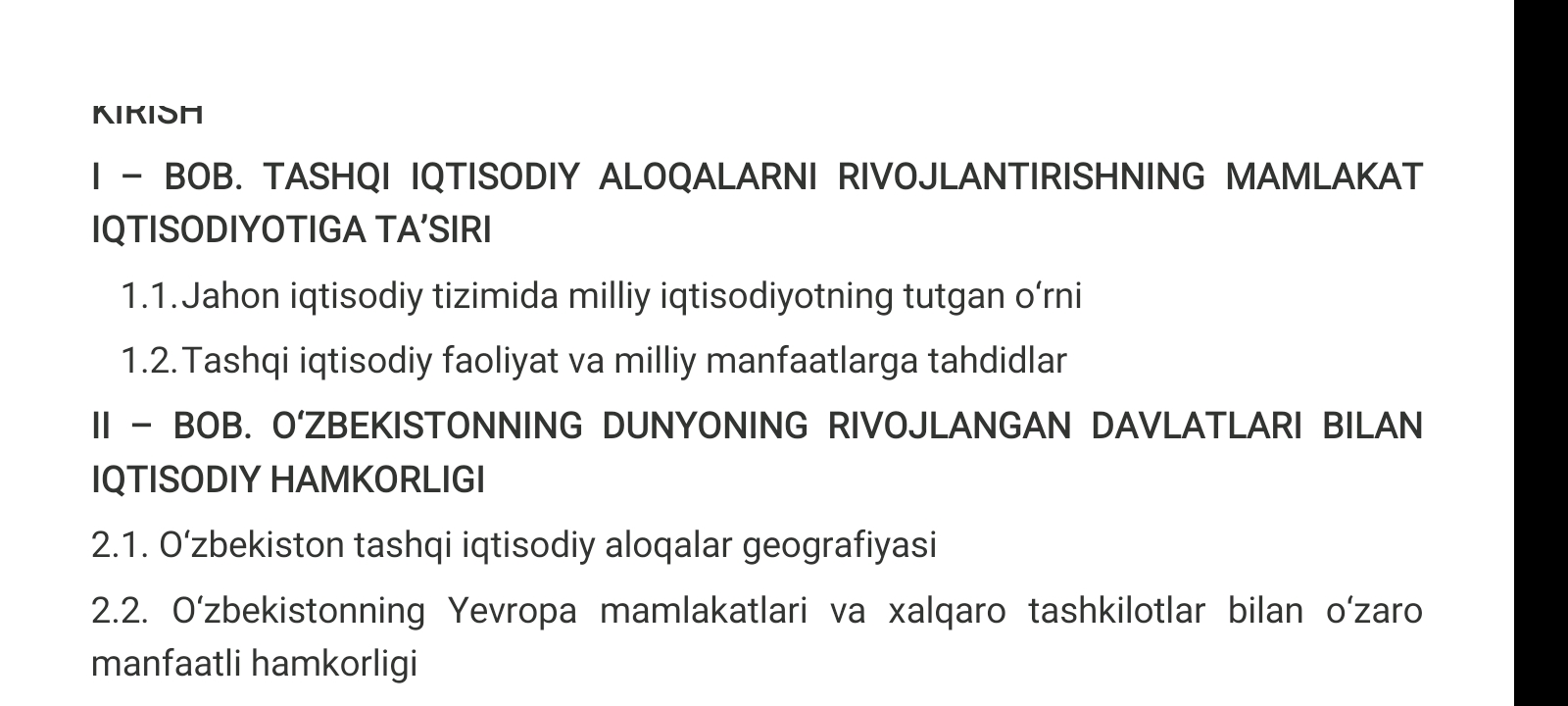 O‘ZBEKISTONNING DUNYONING RIVOJLANGAN DAVLATLARI BILAN IQTISODIY HAMKORLIGI.
