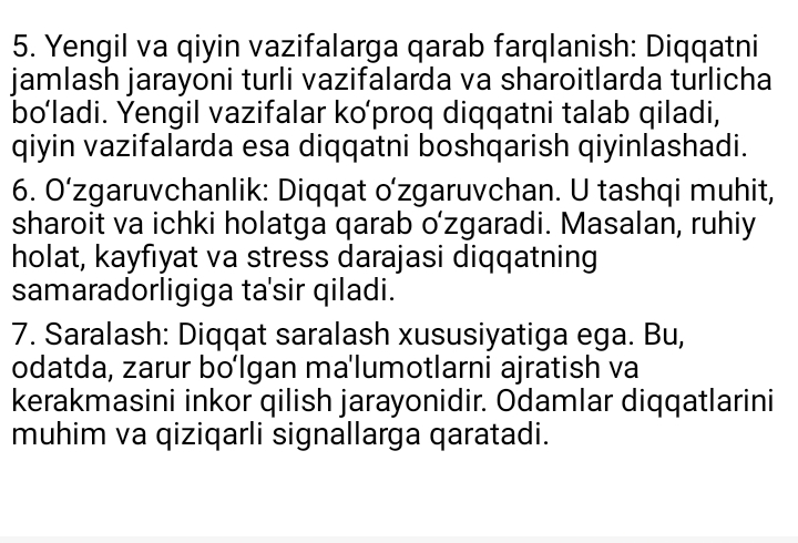 Diqqat haqida tushuncha va uning nnerv fiziologik asoslari.