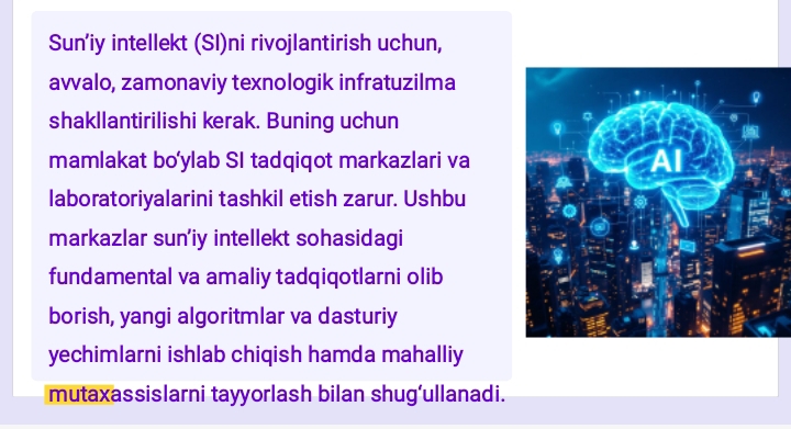 O'zbekiston iqtisodiy rivojlanishning yangi modelida sun'iy intellekt