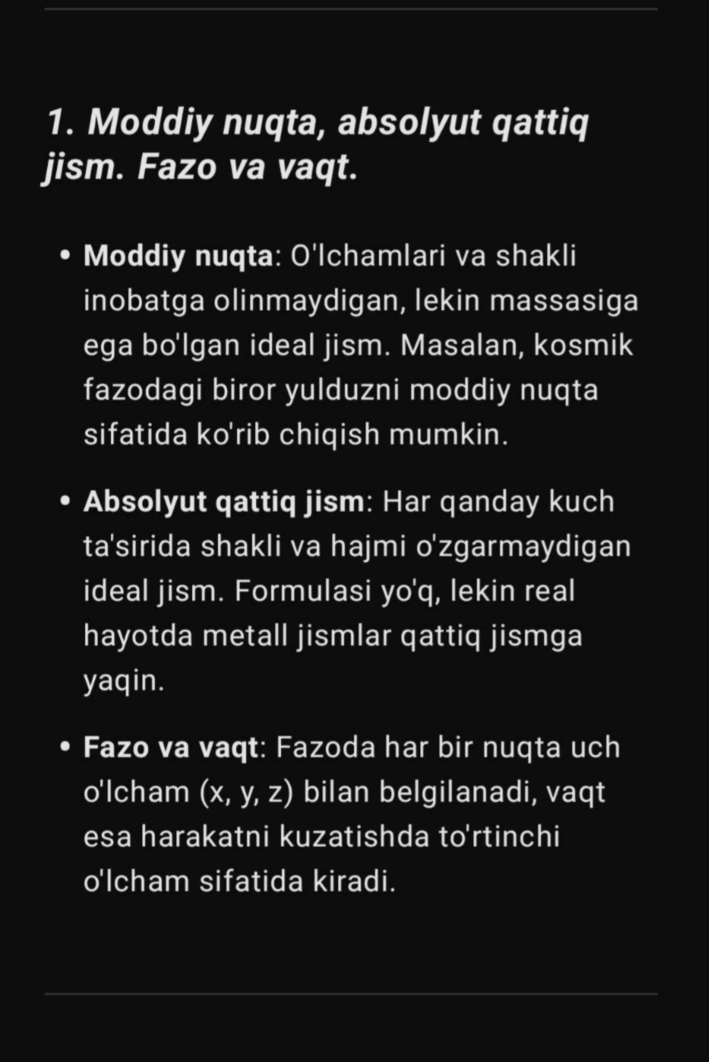 fizika yakuniy savollariga javoblar