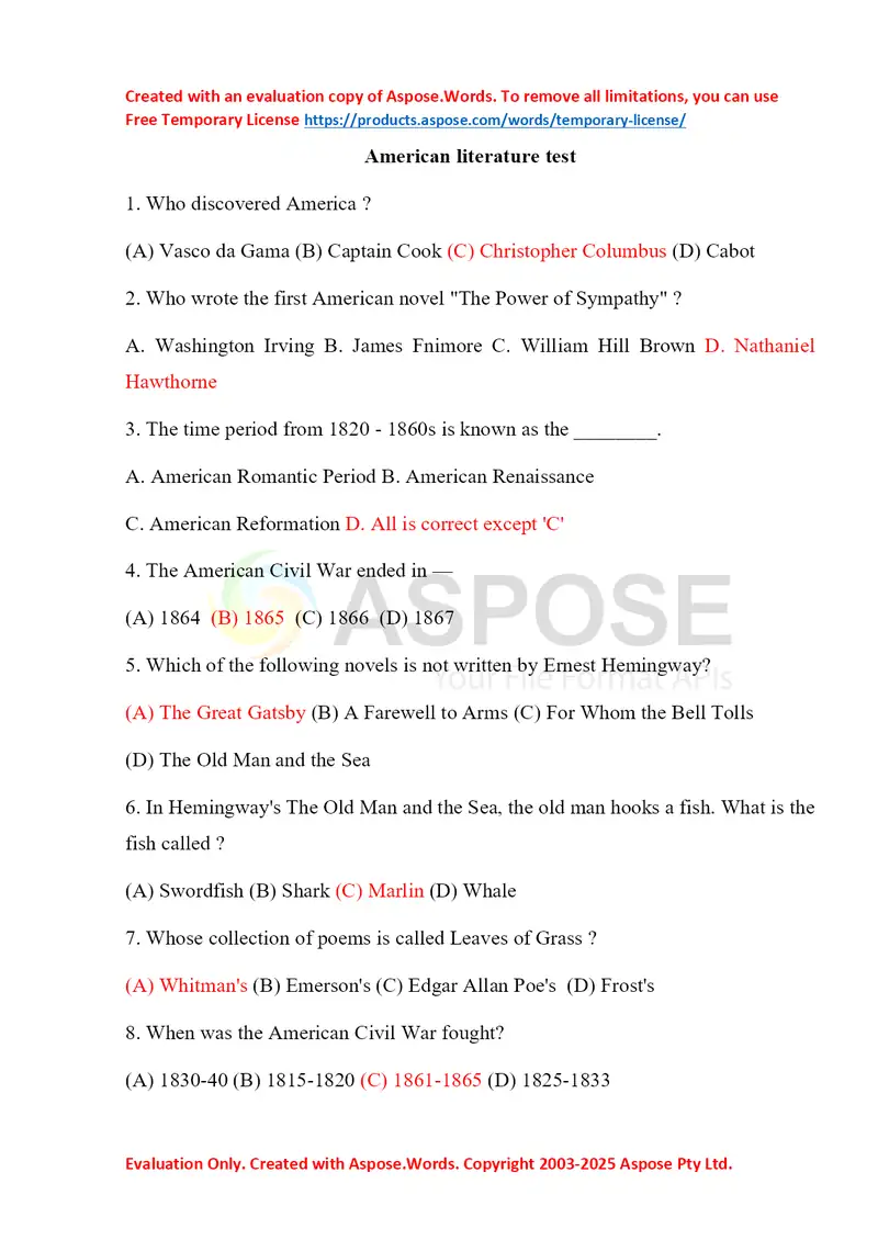 American Literature Test