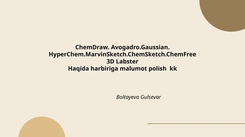 ChemDraw, Avogadro, Gaussian, HyperChem, MarvinSketch, ChemSketch ...