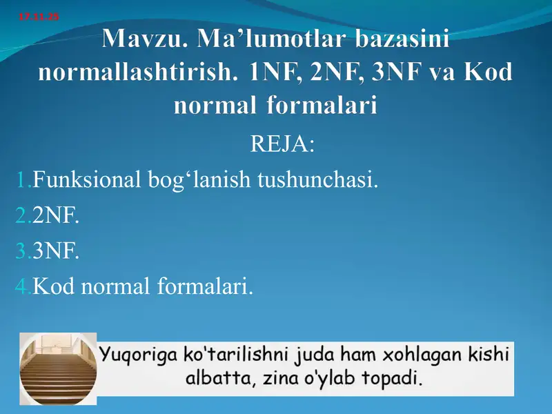 Ma’lumotlar bazasini normallashtirish. 1NF, 2NF, 3NF va Kod normal ...