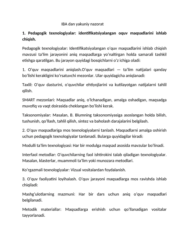 Iqtisodiy bilim asoslari fanidan yakuniy nazorat javoblari