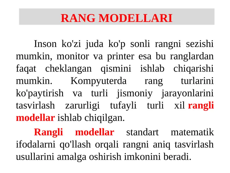 RANG MODELLARI