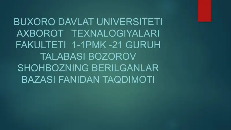 SQL(Structured Query Language) taqdimoti