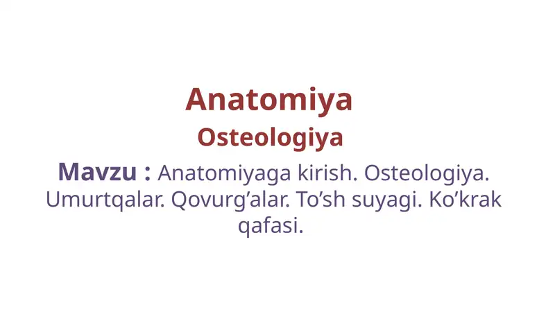 Anatomiyaga kirish. Osteologiya. Umurtqalar. Qovurg’alar. To’sh suyagi ...