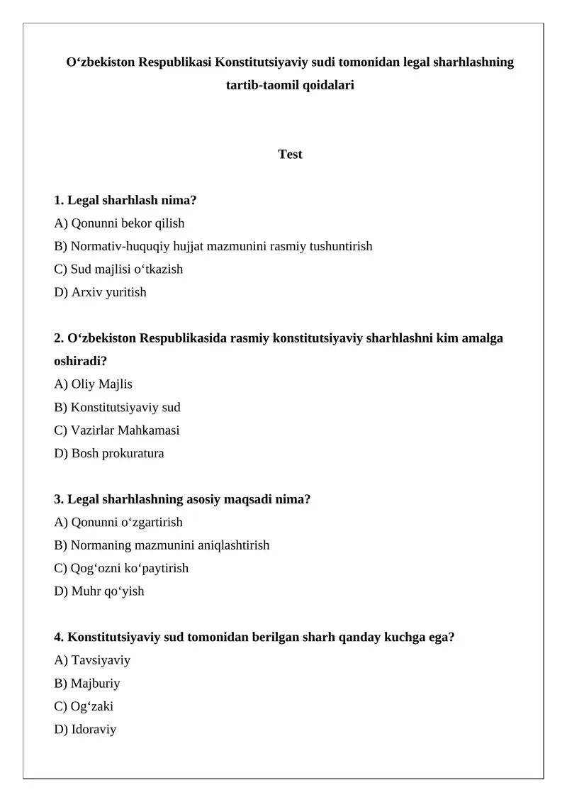O‘zbekiston Respublikasi Konstitutsiyaviy sudi tomonidan legal ...