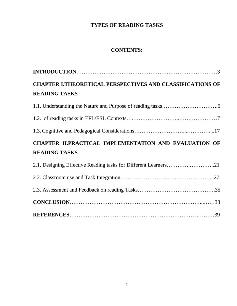 TYPES OF READING TASKS