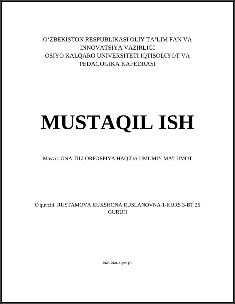 ONA TILI ORFOEPIYA HAQIDA UMUMIY MA'LUMOT