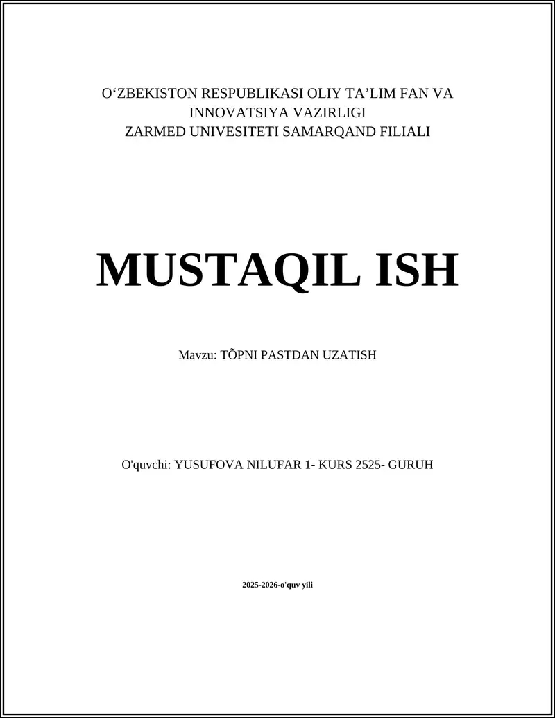 To'pni pastdan uzatish texnikasi