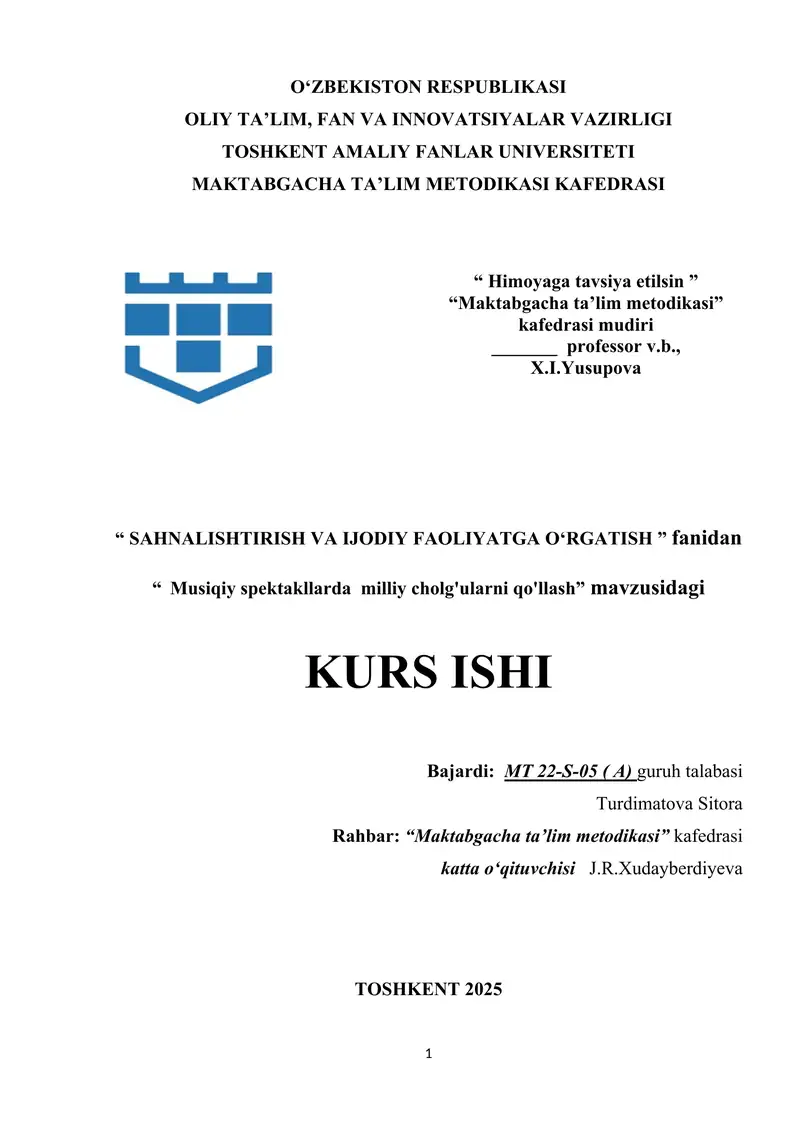 Musiqiy spektakllarda milliy cholg'ularni qo'llash