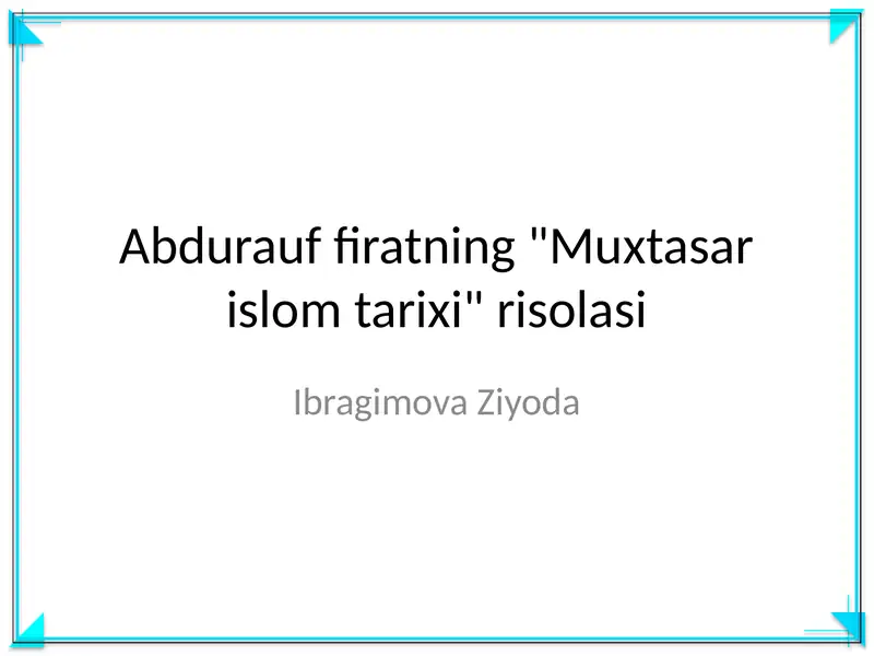 Muxtasar islom tarixi risolasi