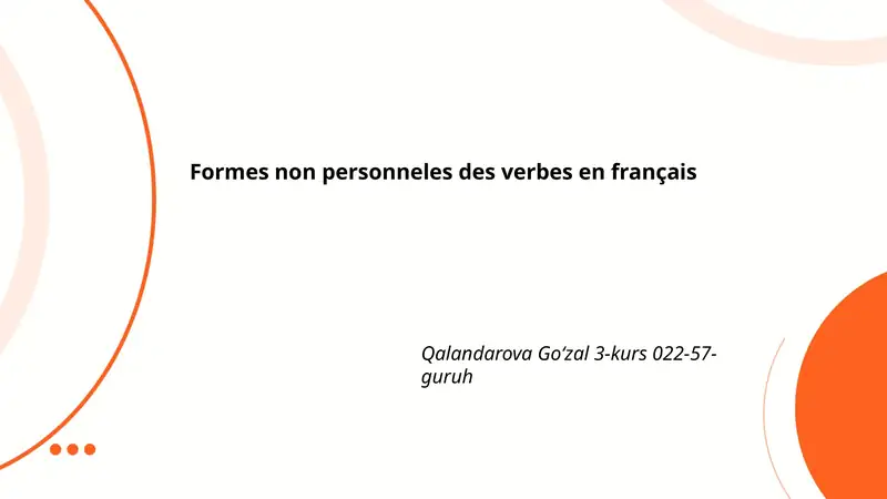 Formes non personneles des verbes en français