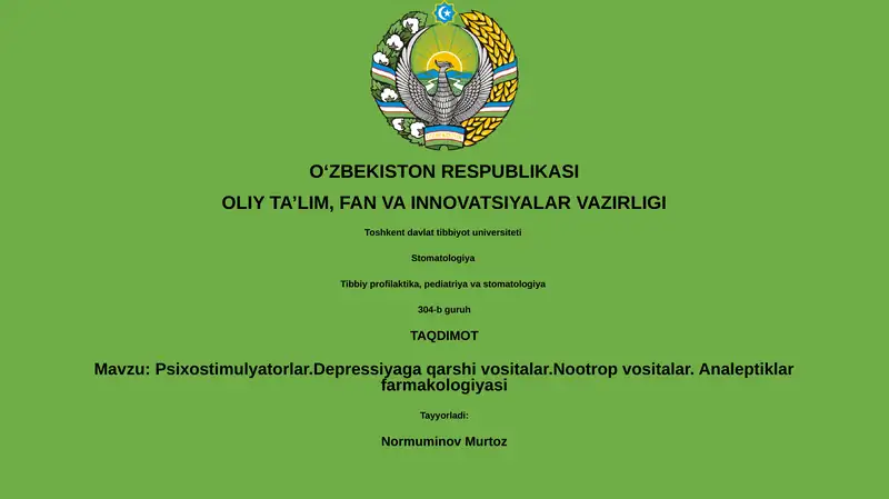Psixostimulyatorlar, Antidepressantlar, Nootrop dorilar va ...