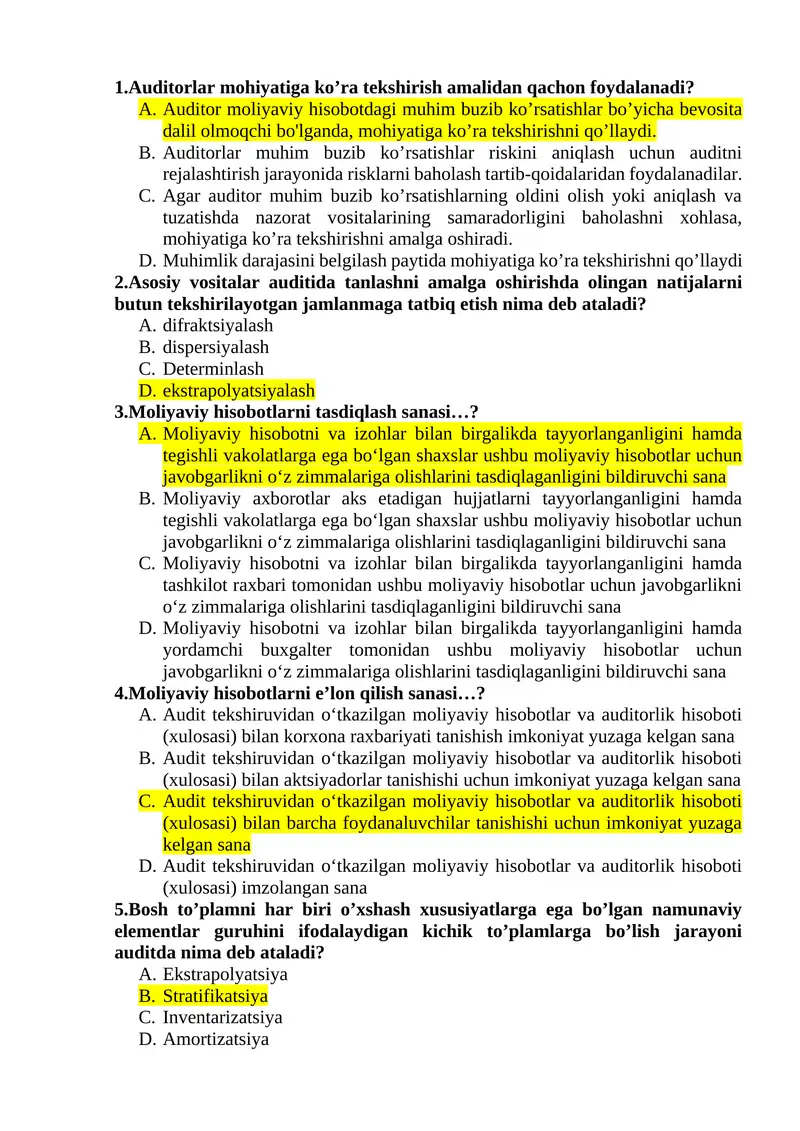 Audit fanidan test javoblari