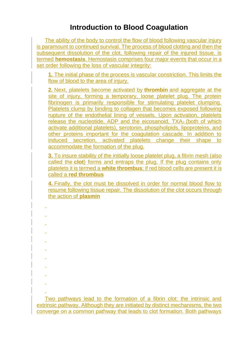 Introduction to Blood Coagulation