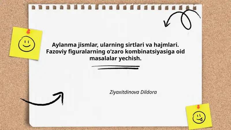 Aylanma jismlar, ularning sirtlari va hajmlari. Fazoviy figuralarning ...
