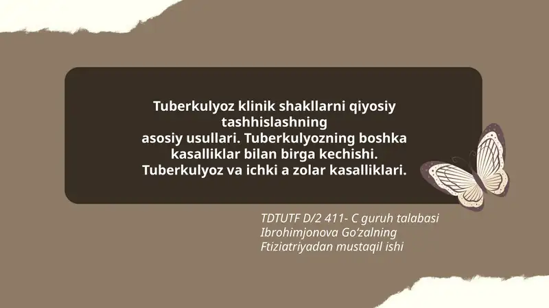 Tuberkulyoz klinik shakllarni qiyosiy tashhislashning