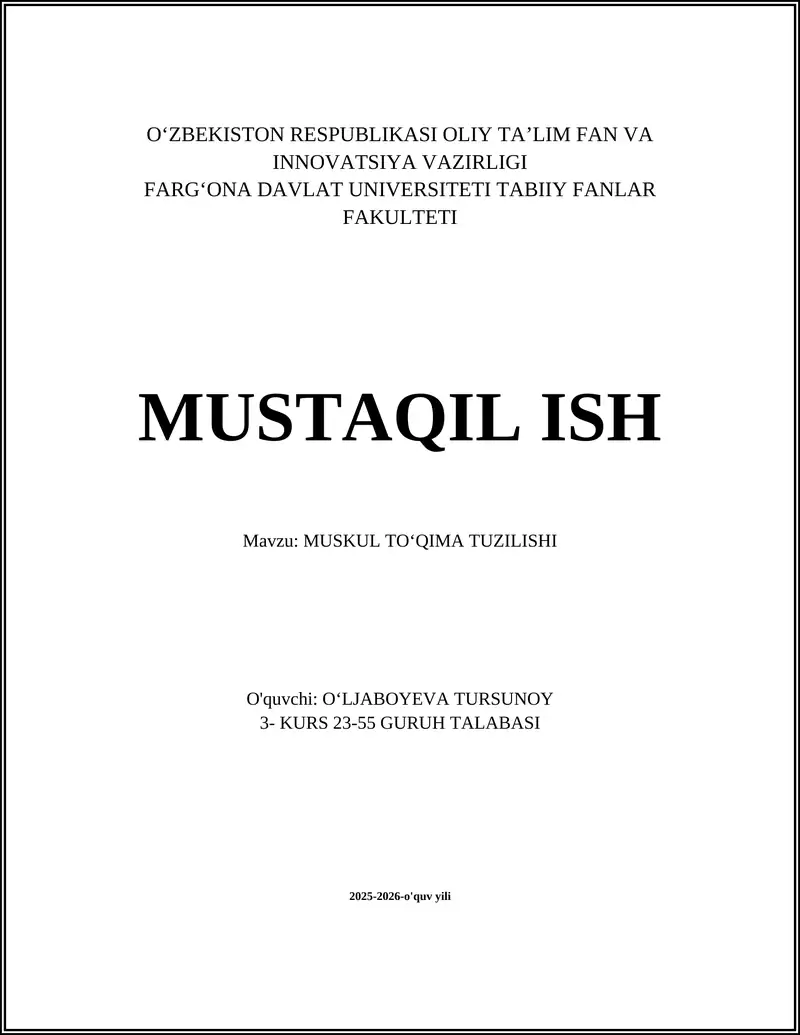 MUSKUL TOʻQIMA TUZILISHI