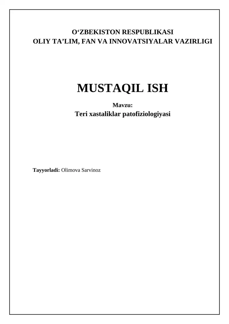 Terapevtik kasalliklar patofiziologiyasi