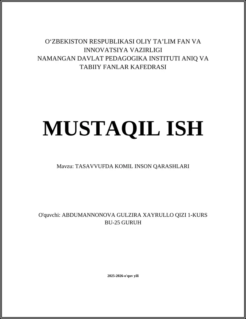 TASAVVUFDA KOMIL INSON QARASHLARI