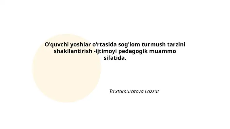 O'quvchi yoshlar o'rtasida sog'lom turmush tarzini shakllantirish ...
