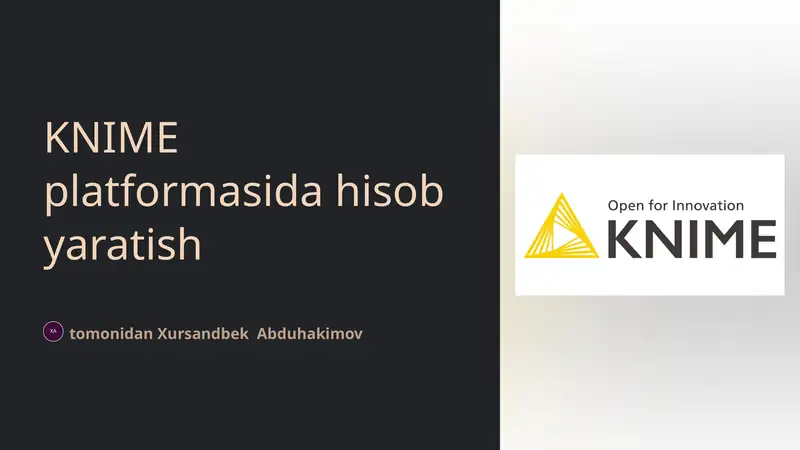 KNIME platformasida hisob yaratish