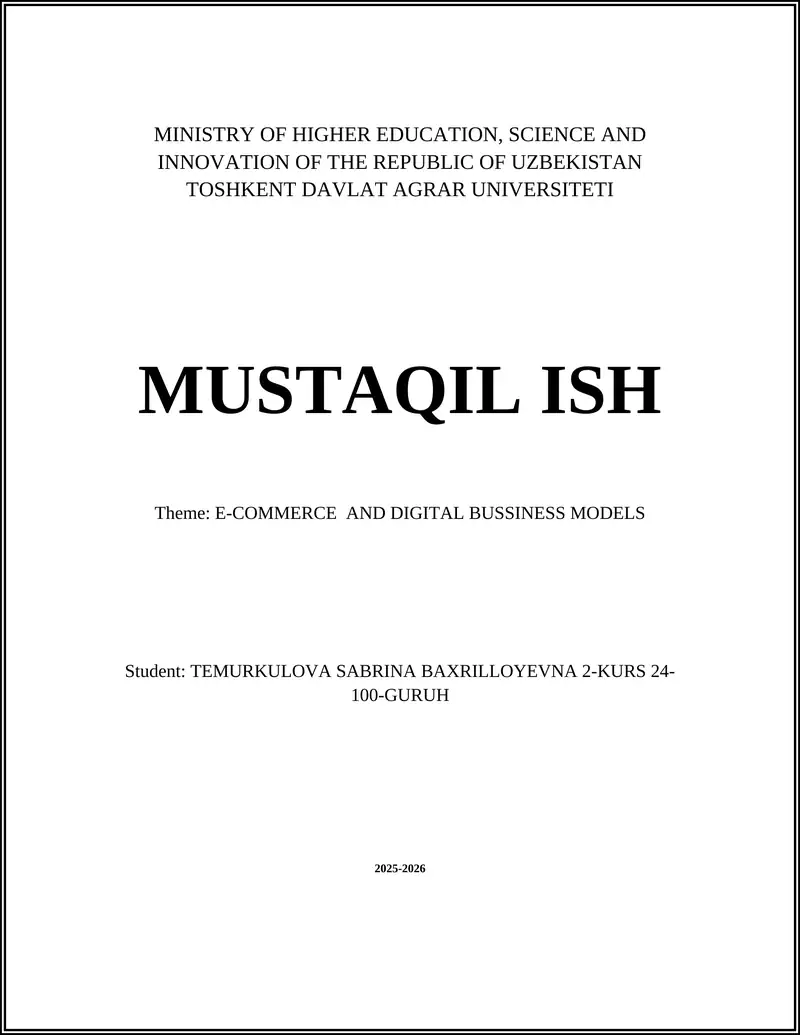 E-commerce and Digital Business Models