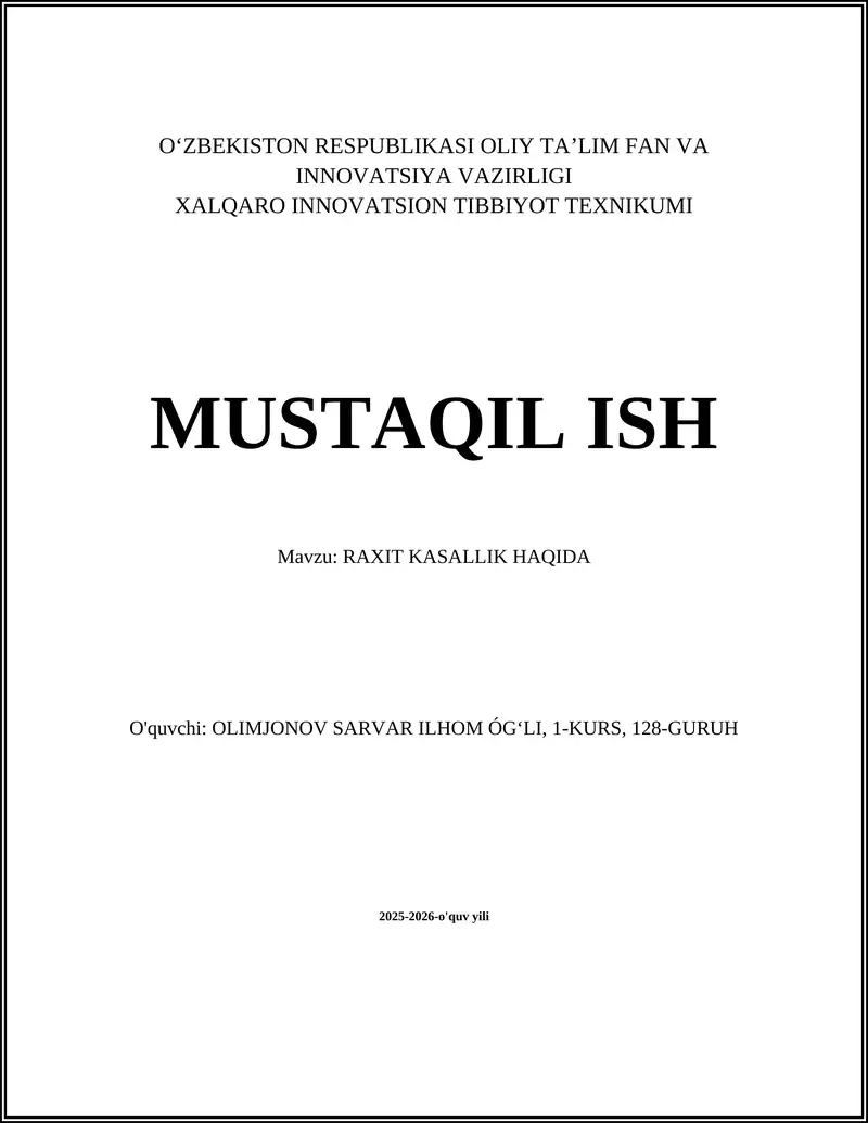 RAXIT KASALLIK HAQIDA